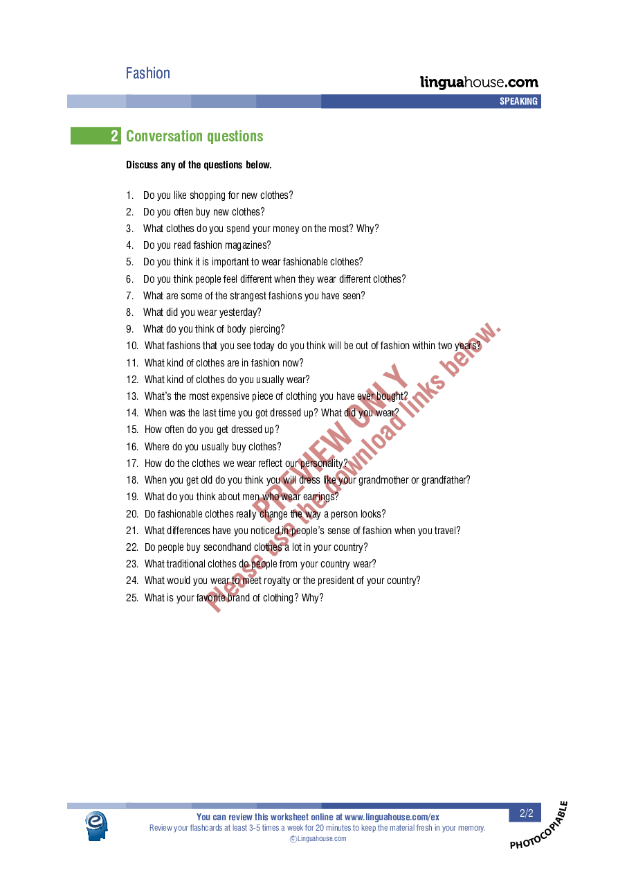 Talking about fashion: Worksheet Preview - Linguahouse.com