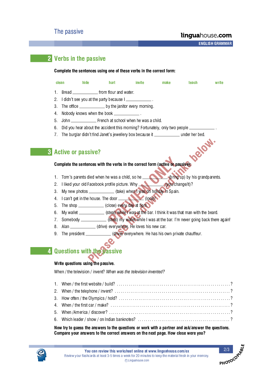 The passive: Worksheet Preview - Linguahouse.com