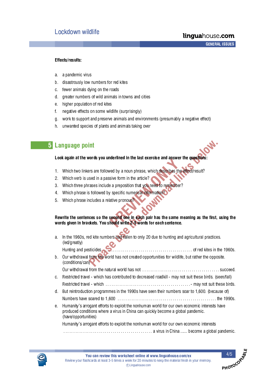 Lockdown wildlife: Worksheet Preview - Linguahouse.com