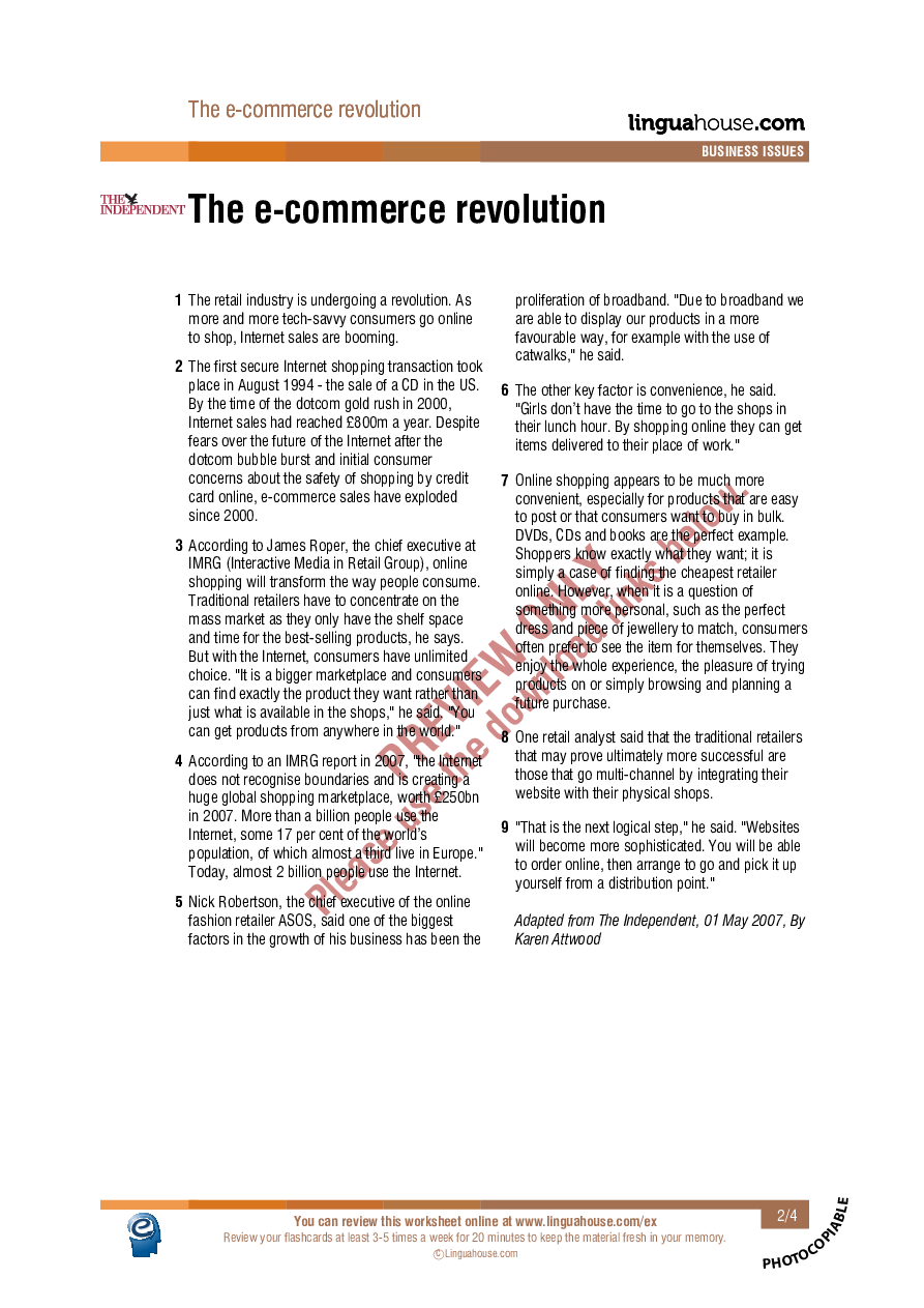 The e-commerce revolution: Worksheet Preview - Linguahouse.com