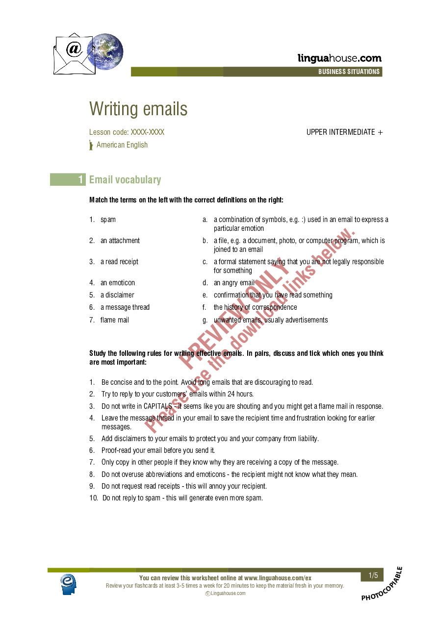 Writing emails - American English - Upper-intermediate (B2-C1) - group ...