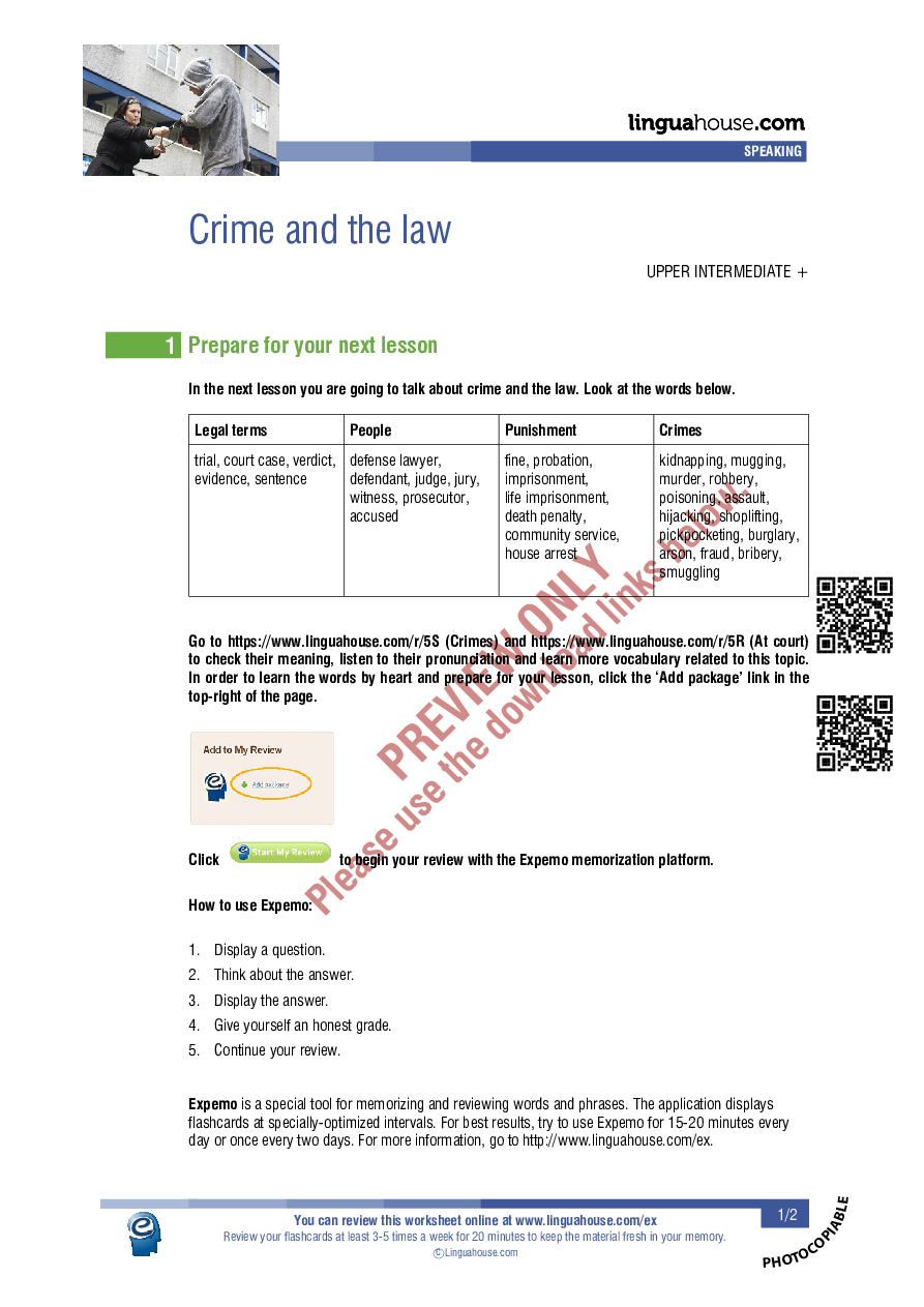Talking about crime: Worksheet Preview - Linguahouse.com