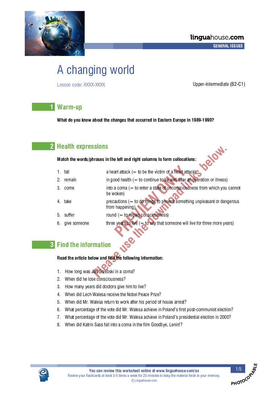 A changing world: Worksheet Preview - Linguahouse.com A changing world: Worksheet Preview - Linguahouse.com