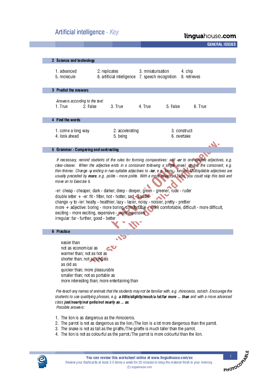 Artificial intelligence: Worksheet Preview - Linguahouse.com