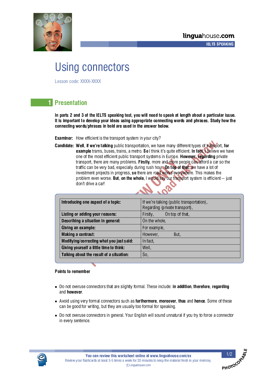 Using connectors: Worksheet Preview - Linguahouse.com
