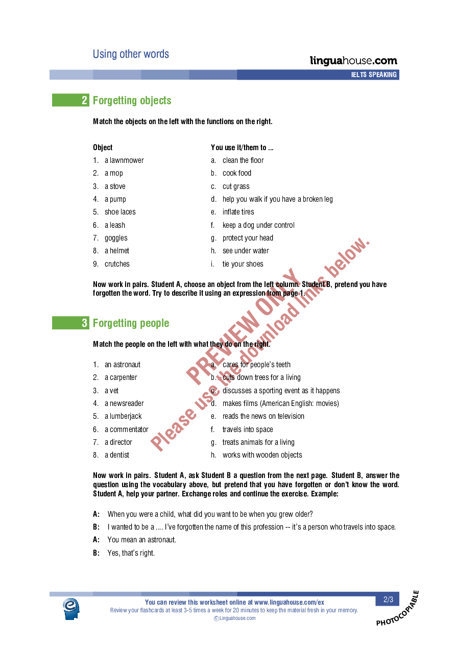 Using other words: Worksheet Preview - Linguahouse.com