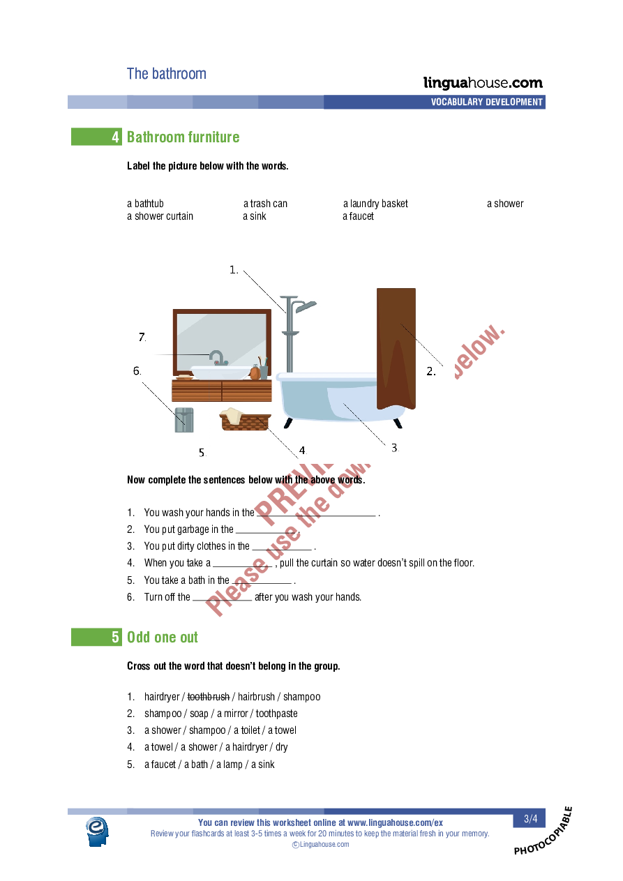 The bathroom: Worksheet Preview - Linguahouse.com