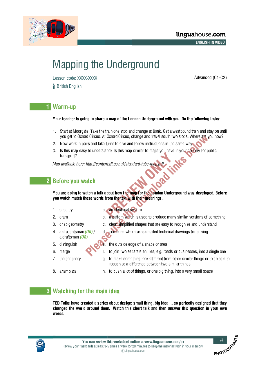 Mapping the Underground: Worksheet Preview - Linguahouse.com