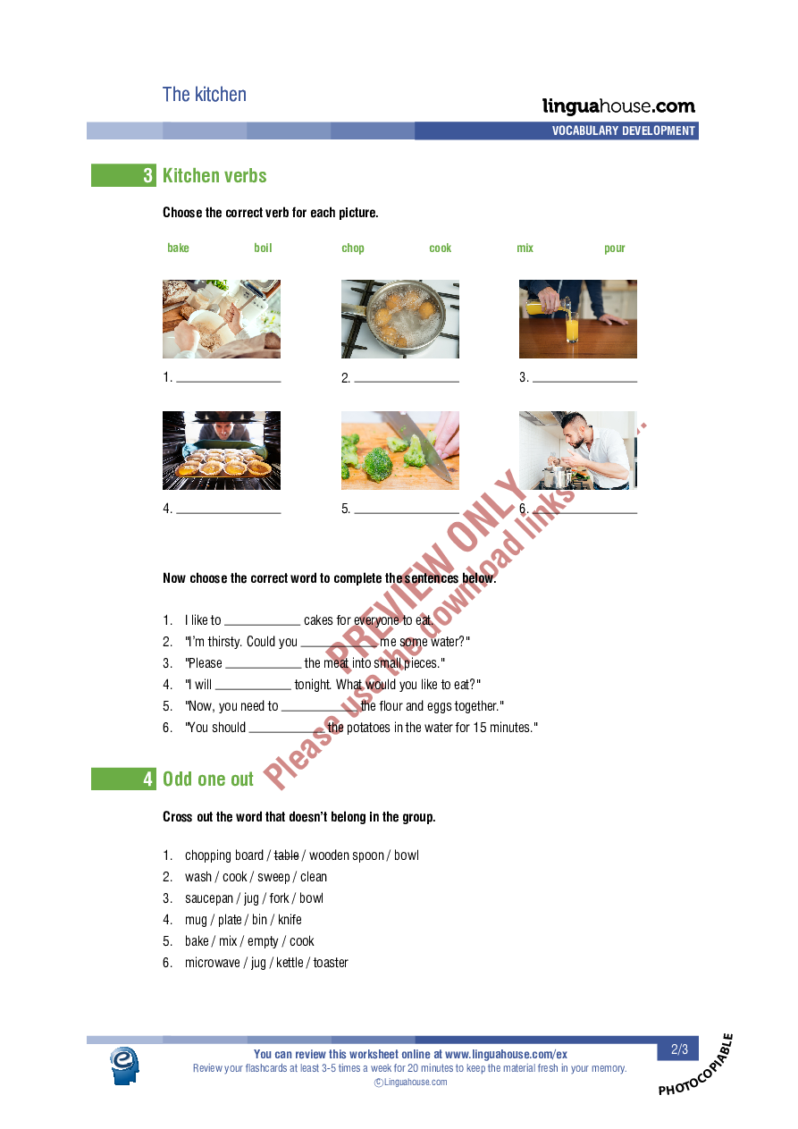The kitchen: Worksheet Preview - Linguahouse.com