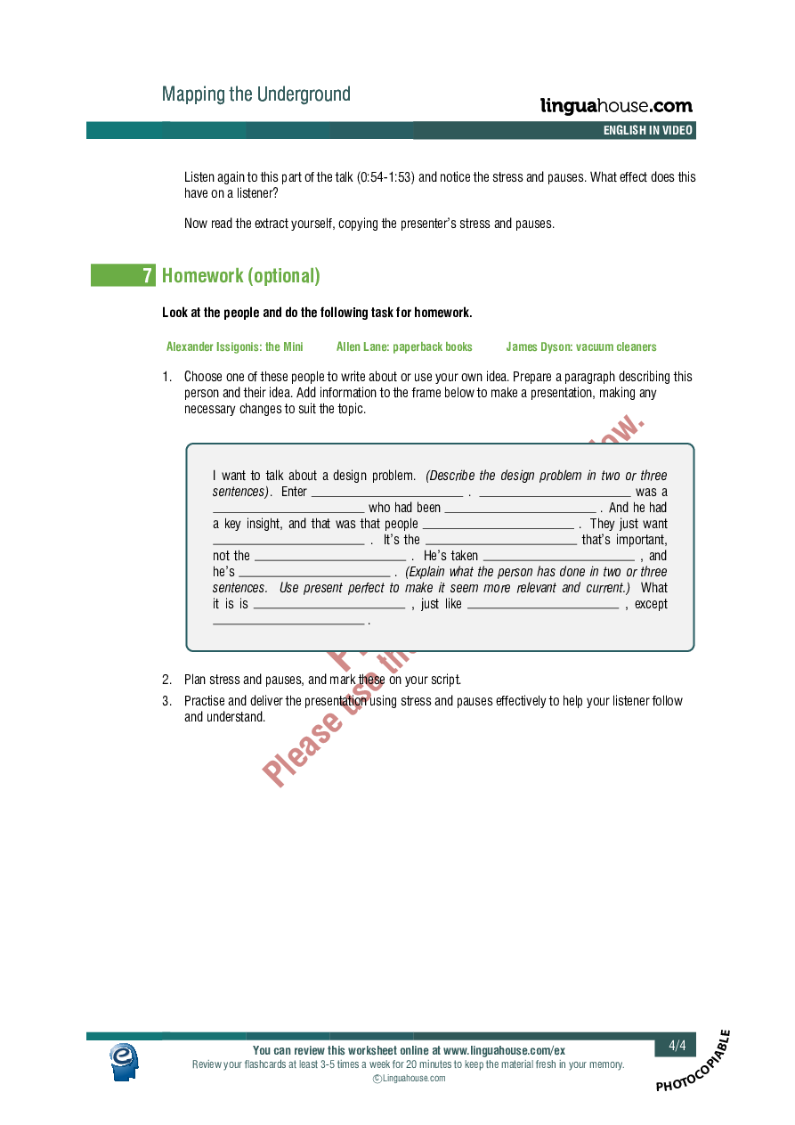 Mapping the Underground: Worksheet Preview - Linguahouse.com