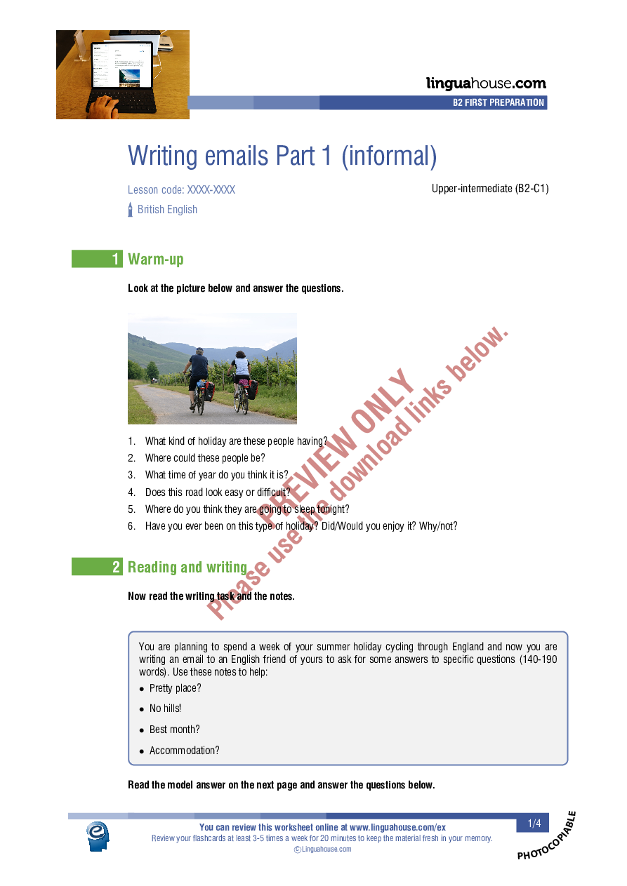 Writing emails Part 1 (informal): Worksheet Preview - Linguahouse.com