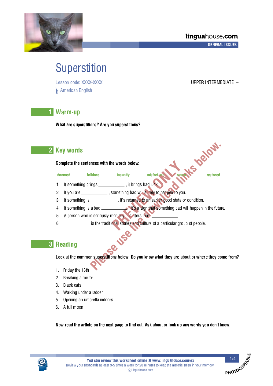 Superstition - American English - Upper-intermediate (advanced) - group ...