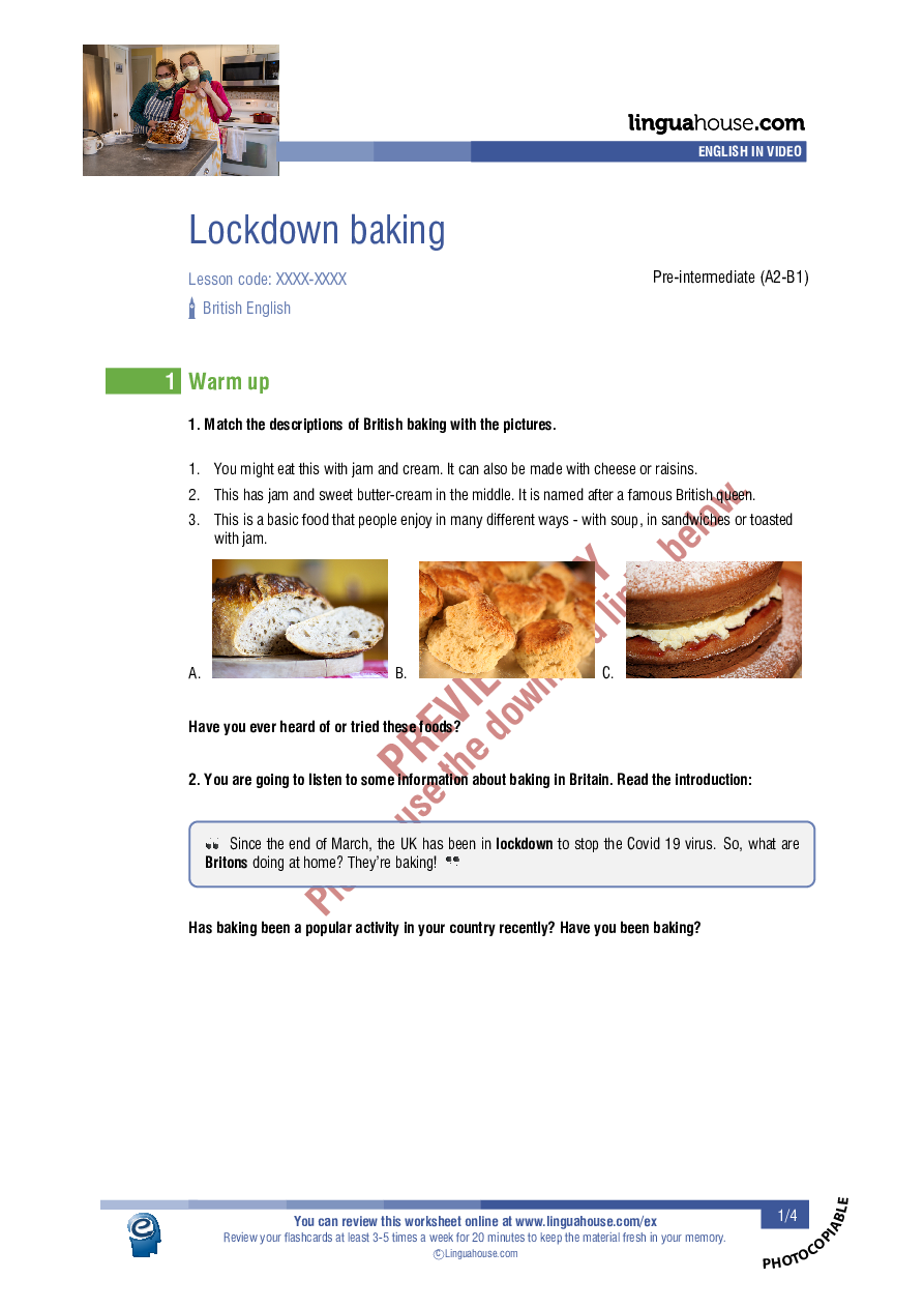 Lockdown baking: Worksheet Preview - Linguahouse.com