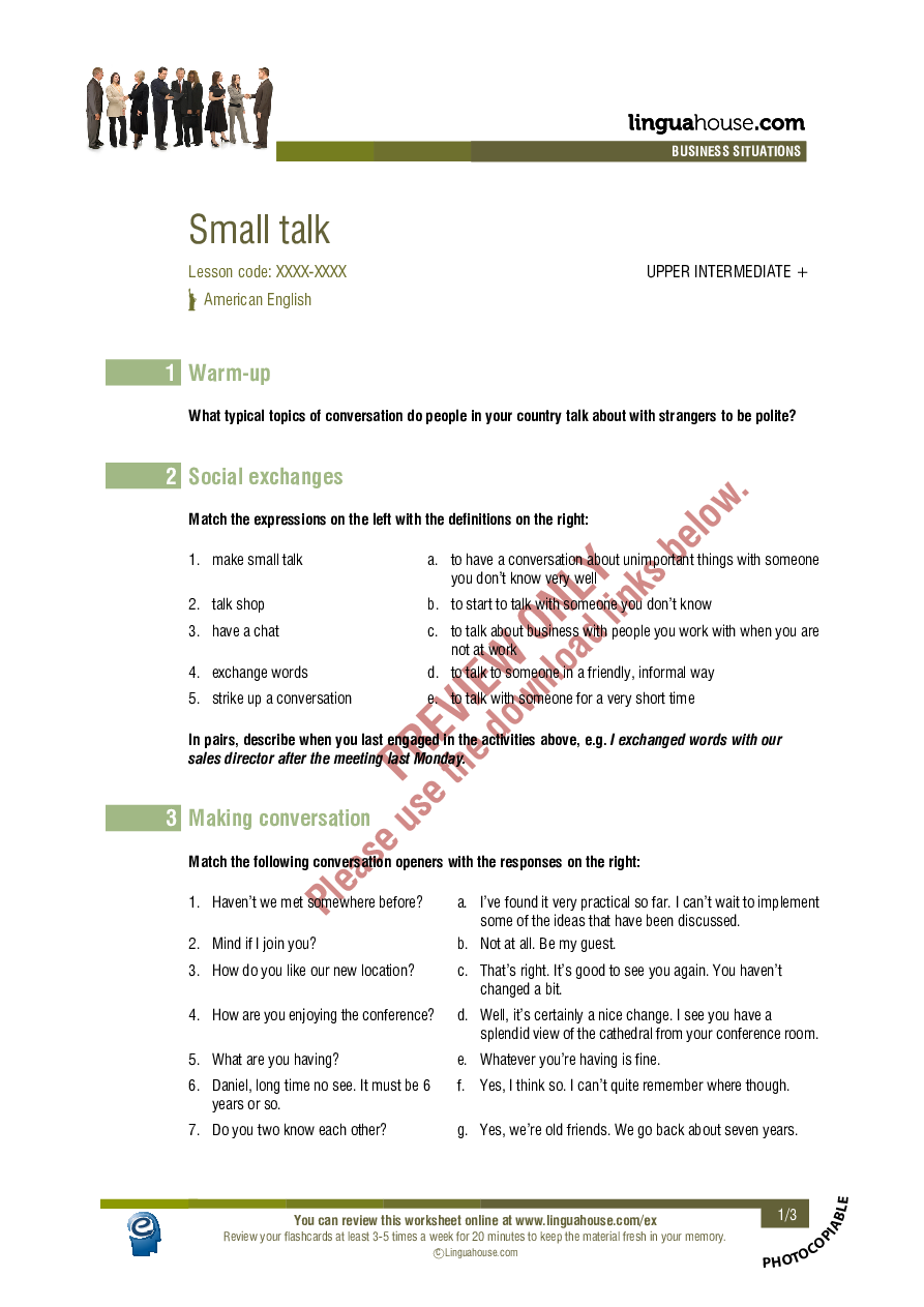 Small talk - American English - Upper-intermediate (B2-C1) - group ...