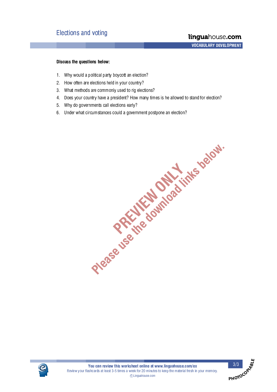 Elections and voting: Worksheet Preview - Linguahouse.com