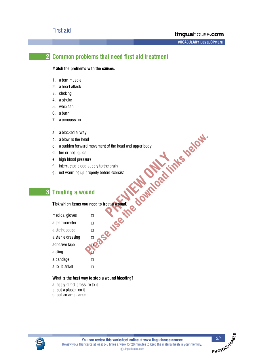 First aid: Worksheet Preview - Linguahouse.com