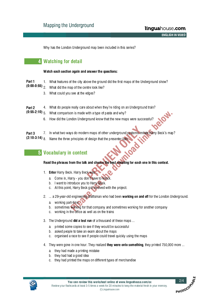 Mapping the Underground: Worksheet Preview - Linguahouse.com