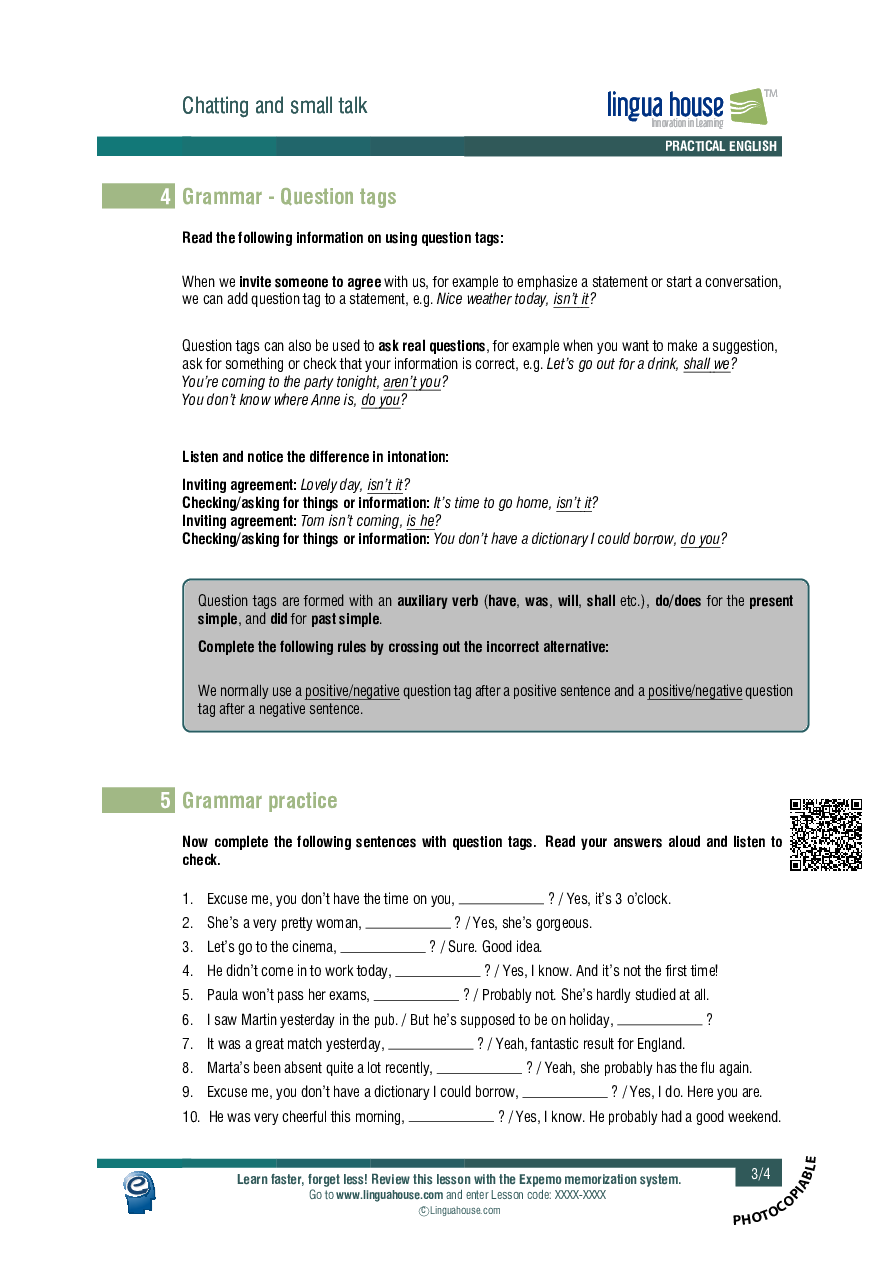 Chatting and small talk: Worksheet Preview - Linguahouse.com