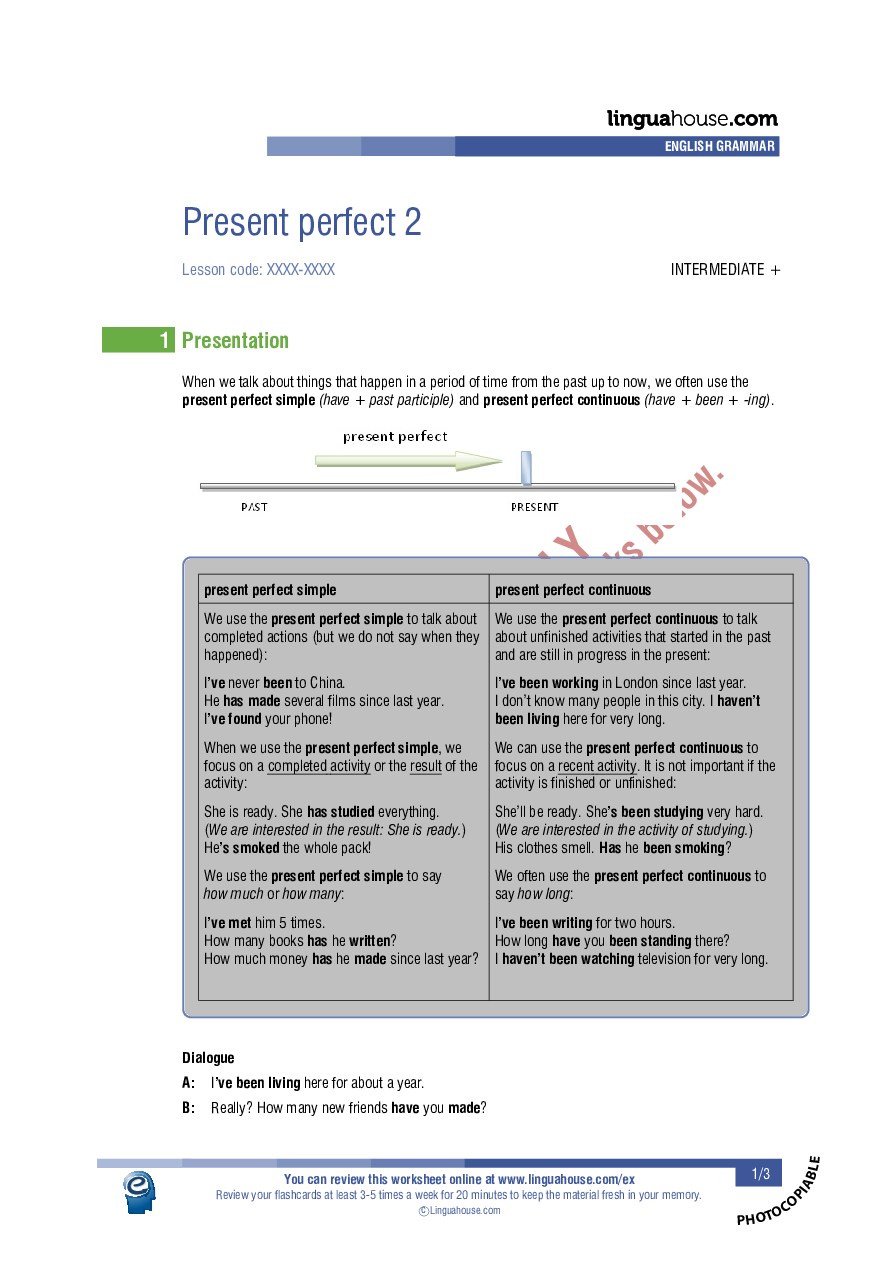 Present perfect 2: Worksheet Preview - Linguahouse.com