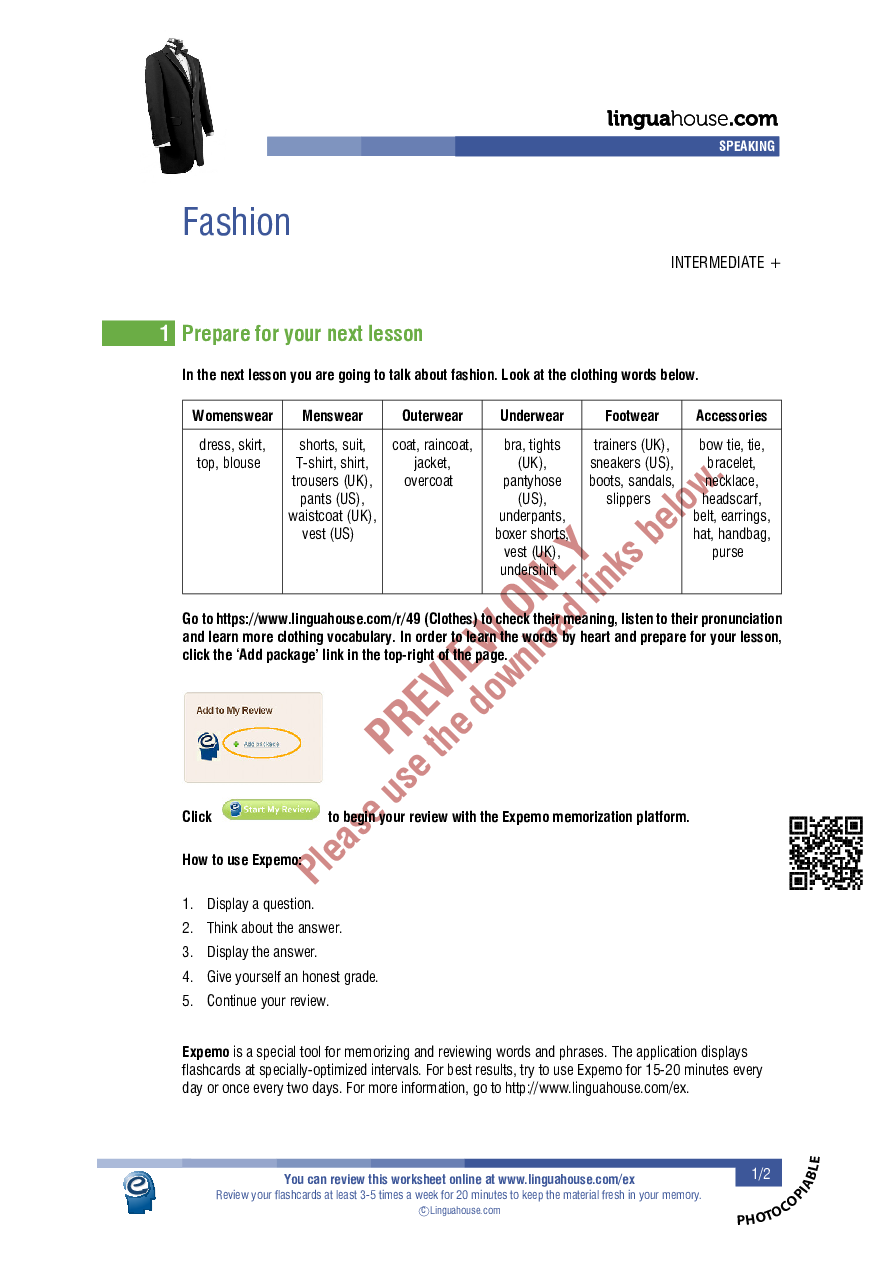 Talking about fashion: Worksheet Preview - Linguahouse.com