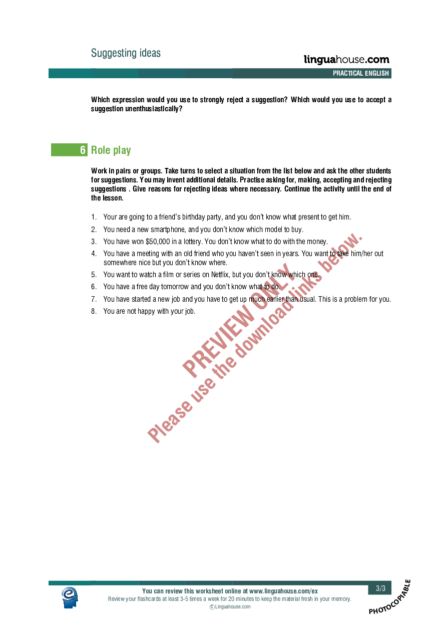 Suggesting ideas: Worksheet Preview - Linguahouse.com