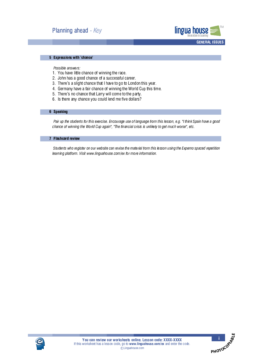 Planning ahead: Worksheet Preview - Linguahouse.com