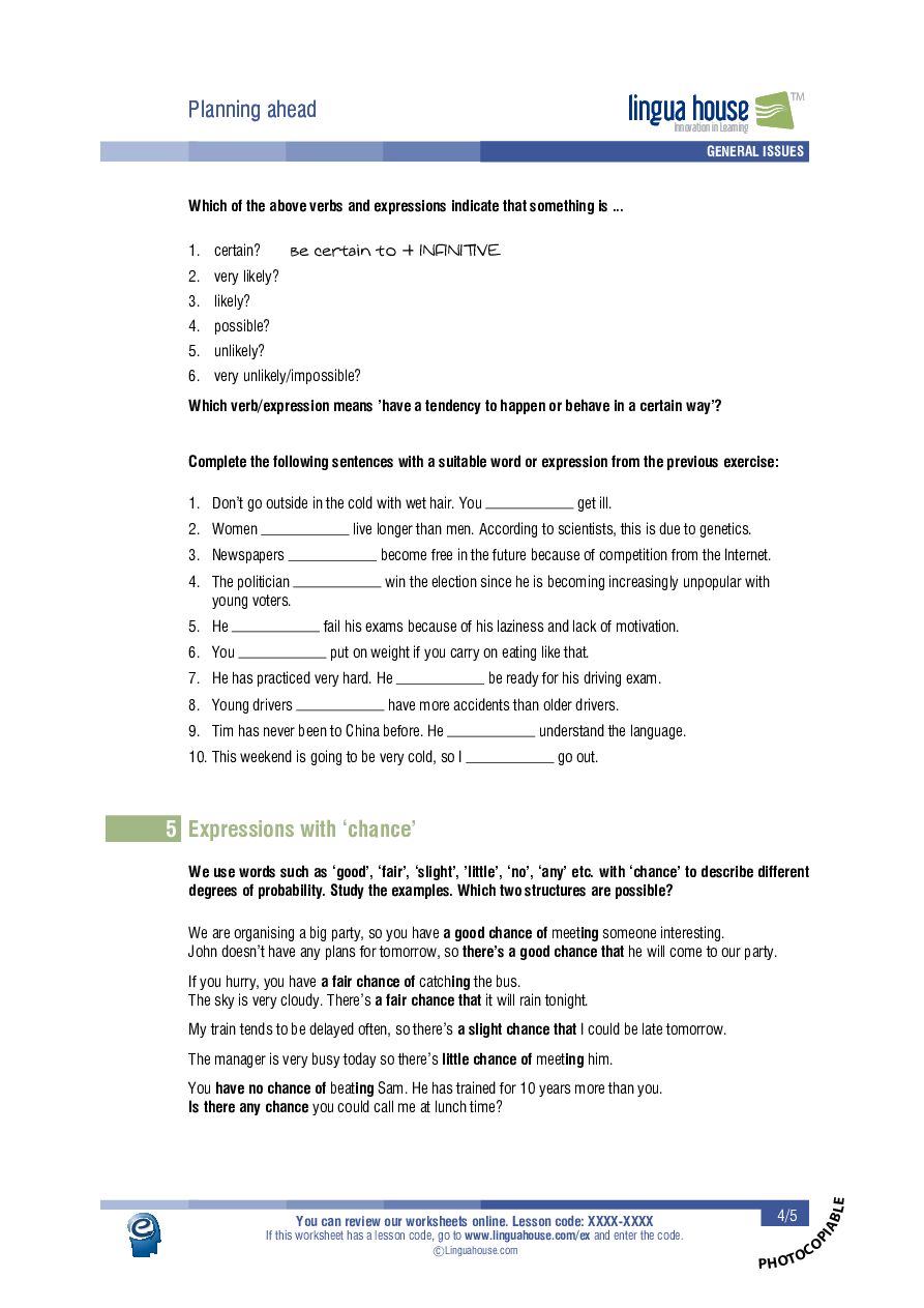 Planning ahead: Worksheet Preview - Linguahouse.com
