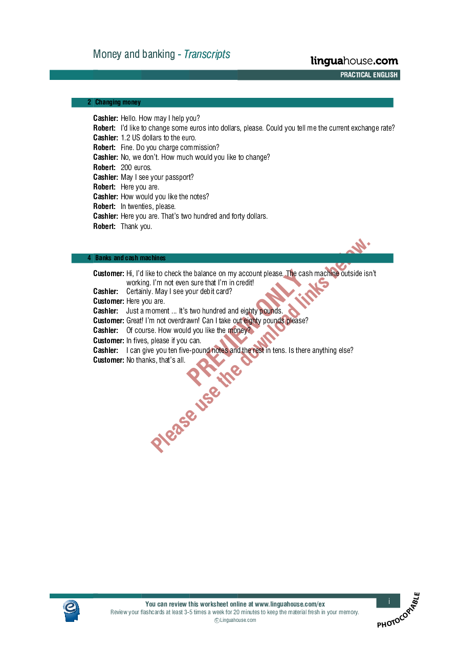 Money and banking: Worksheet Preview - Linguahouse.com