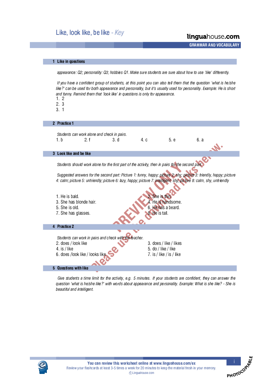 Like, look like, be like: Worksheet Preview - Linguahouse.com
