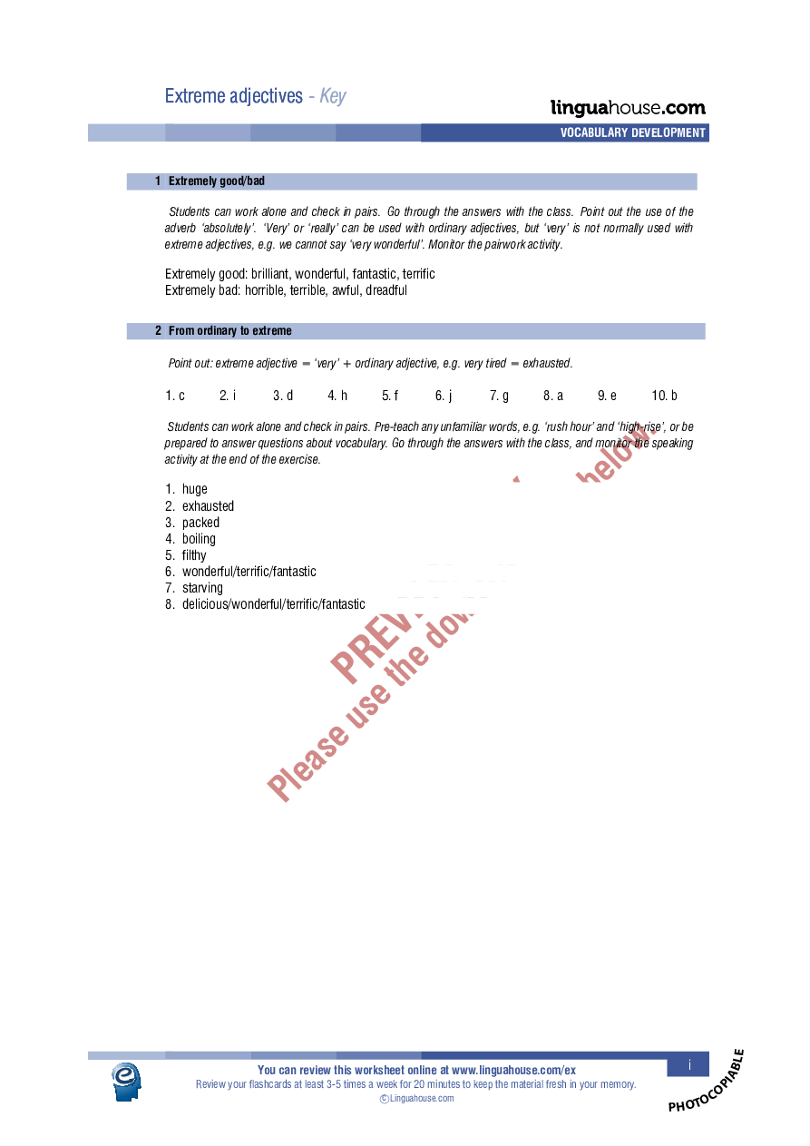 Extreme adjectives: Worksheet Preview - Linguahouse.com