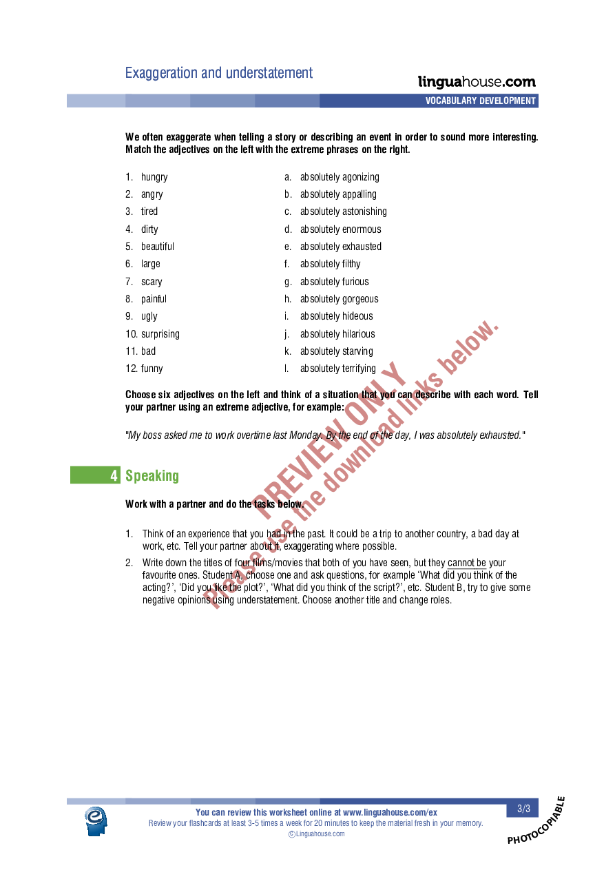 Exaggeration and understatement: Worksheet Preview - Linguahouse.com