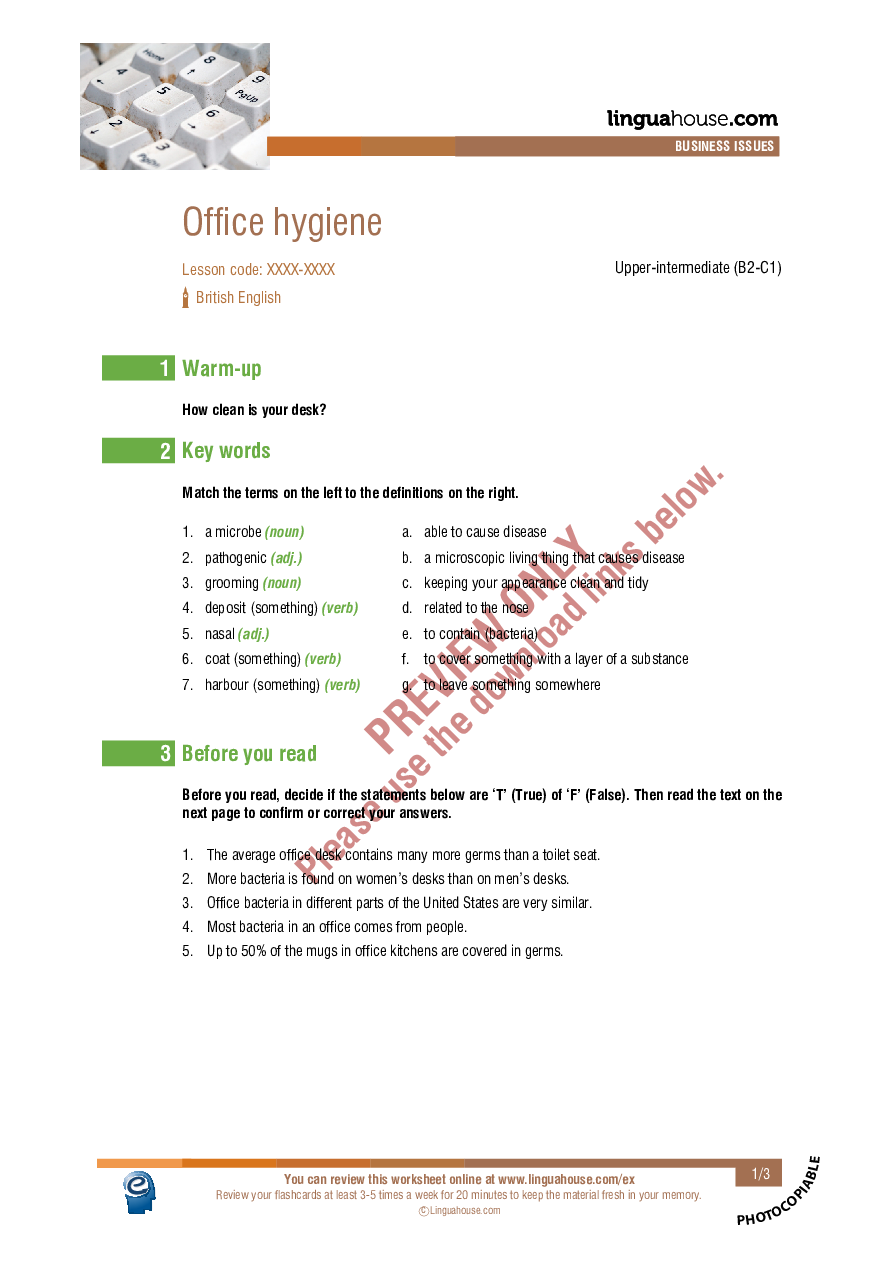 Office hygiene: Worksheet Preview - Linguahouse.com