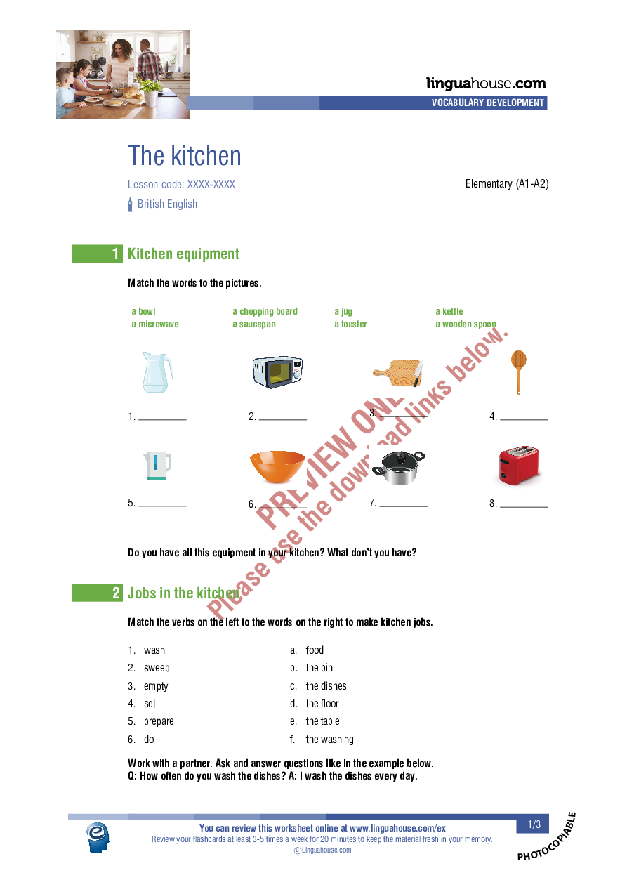 The kitchen: Worksheet Preview - Linguahouse.com