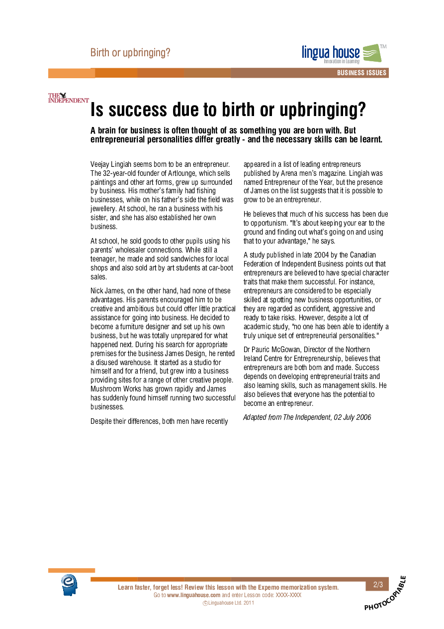 Birth or upbringing: Worksheet Preview - Linguahouse.com