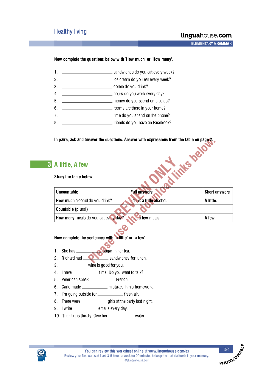 Healthy living: Worksheet Preview - Linguahouse.com