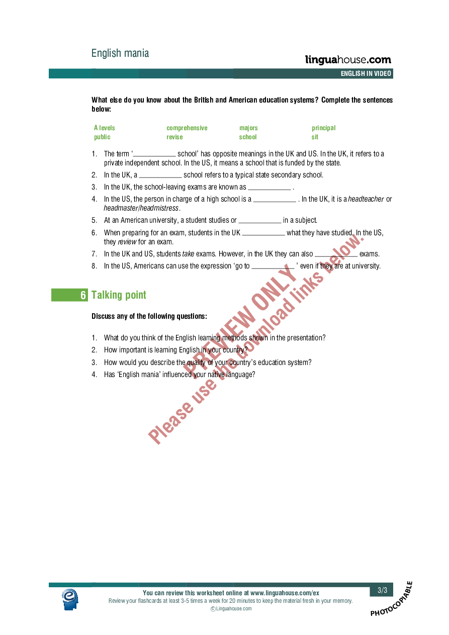 English mania: Worksheet Preview - Linguahouse.com