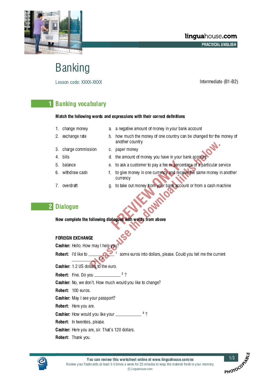 Banking: Worksheet Preview - Linguahouse.com