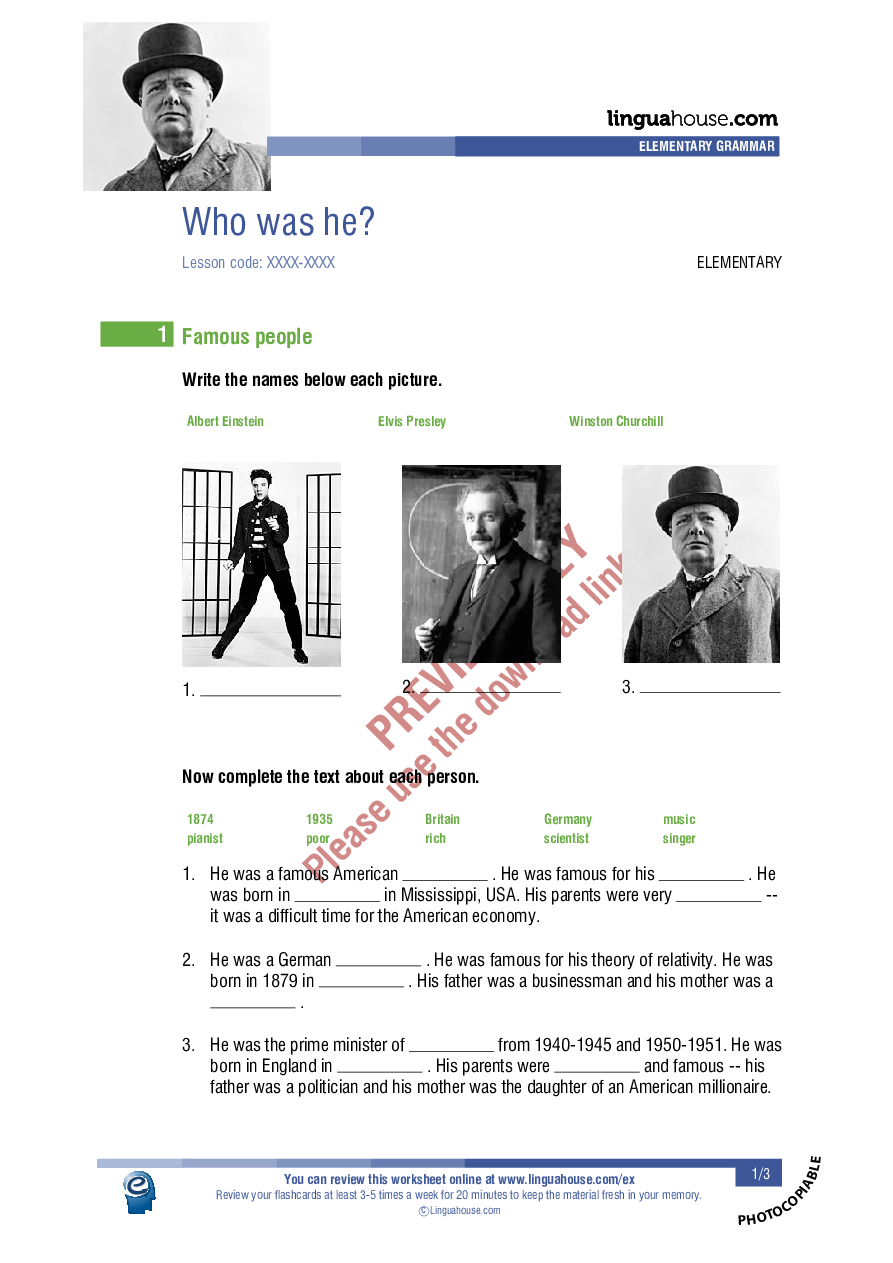 Who was he?: Worksheet Preview - Linguahouse.com
