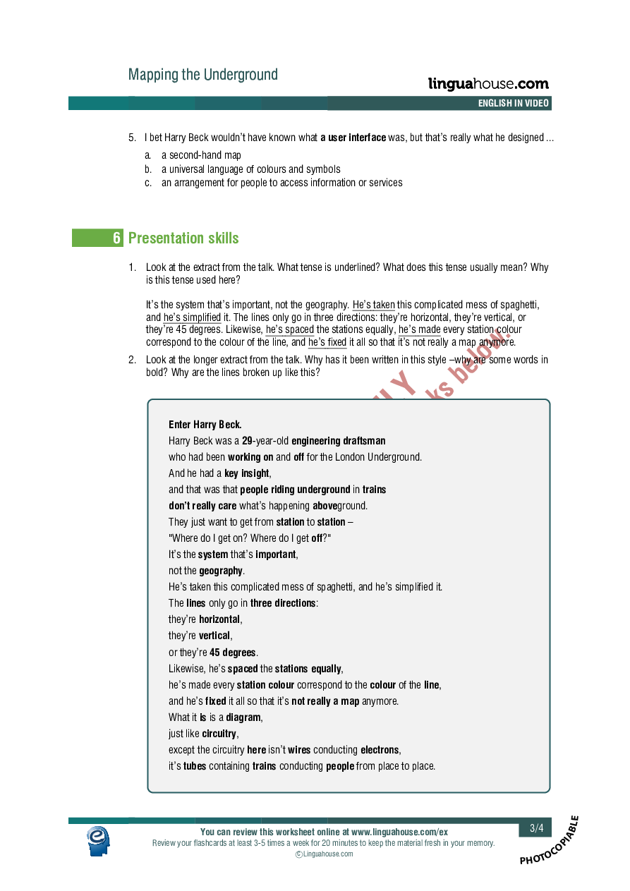 Mapping the Underground: Worksheet Preview - Linguahouse.com