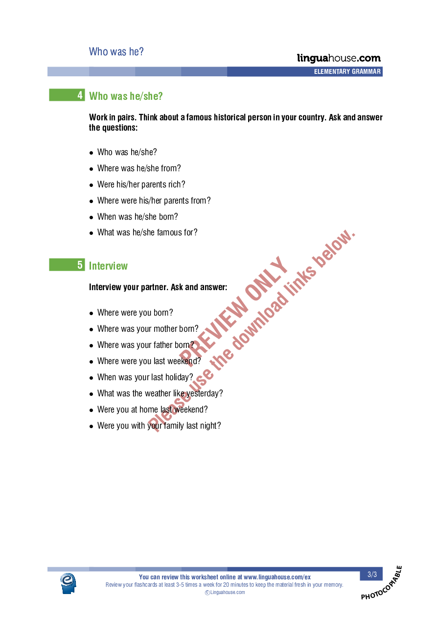 Who was he?: Worksheet Preview - Linguahouse.com