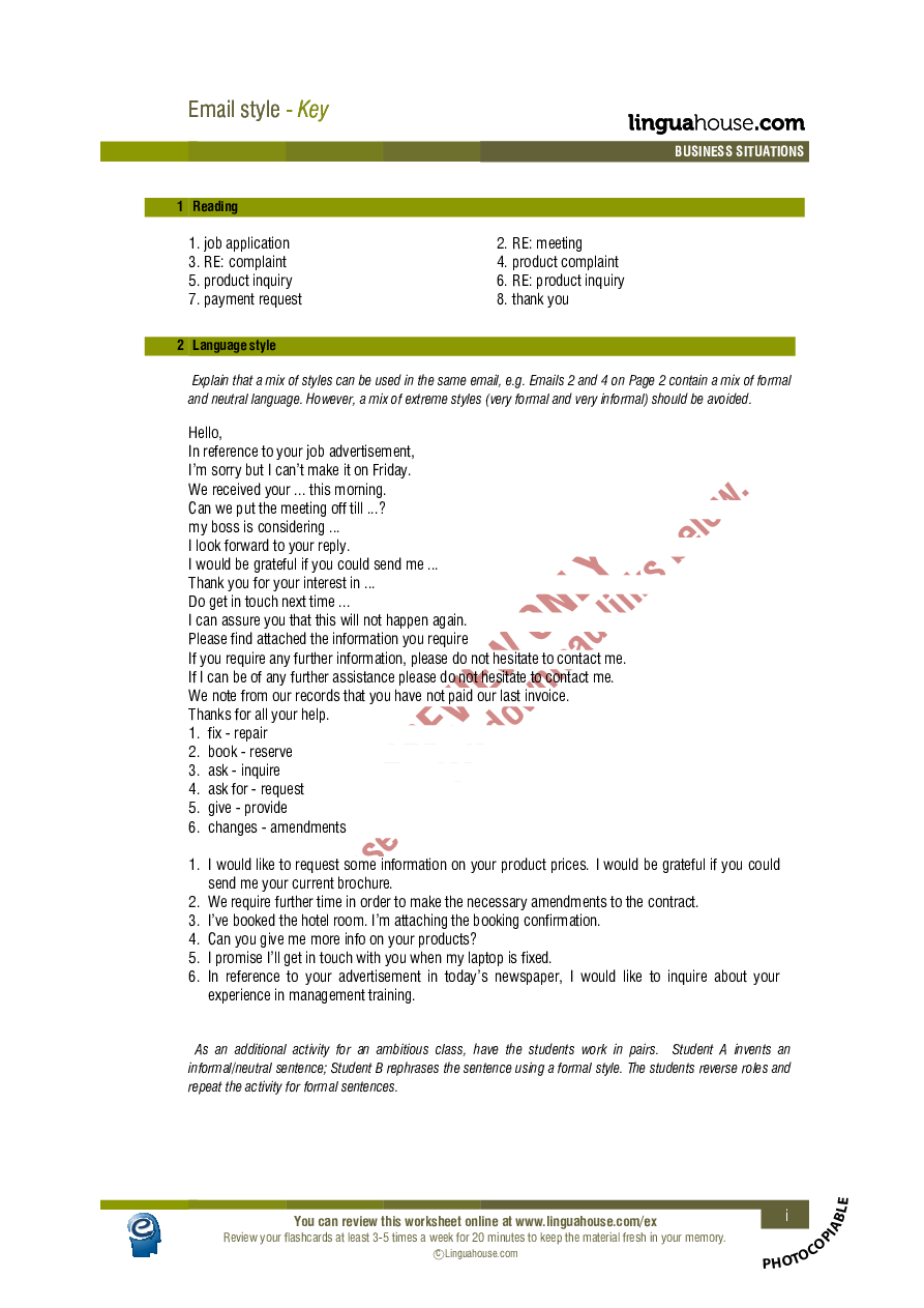Email style - American English - Intermediate (B1-B2) - group ...