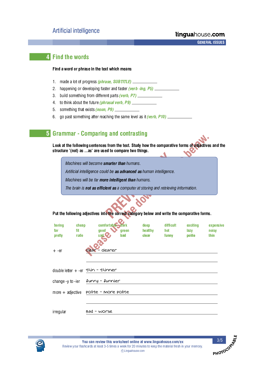 Artificial intelligence: Worksheet Preview - Linguahouse.com
